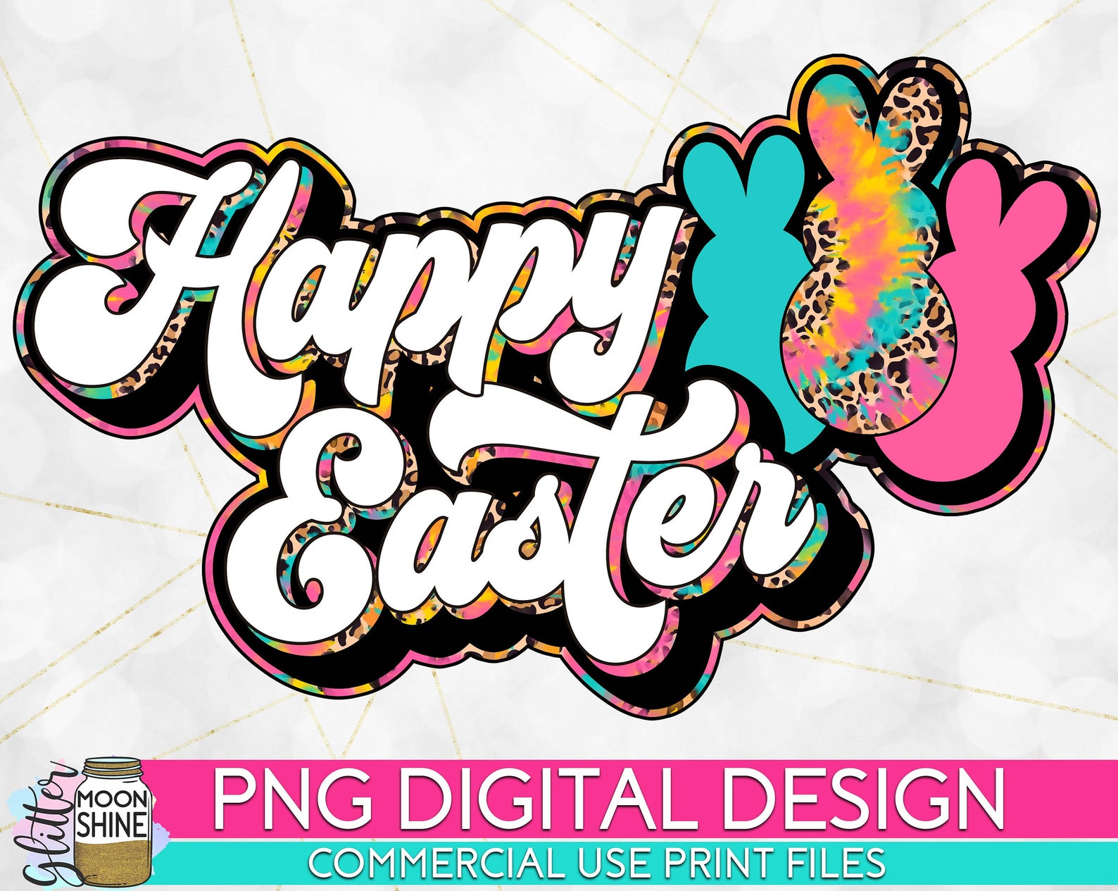 Happy Easter Script Tie Dye Leopard PNG Print File for - Etsy