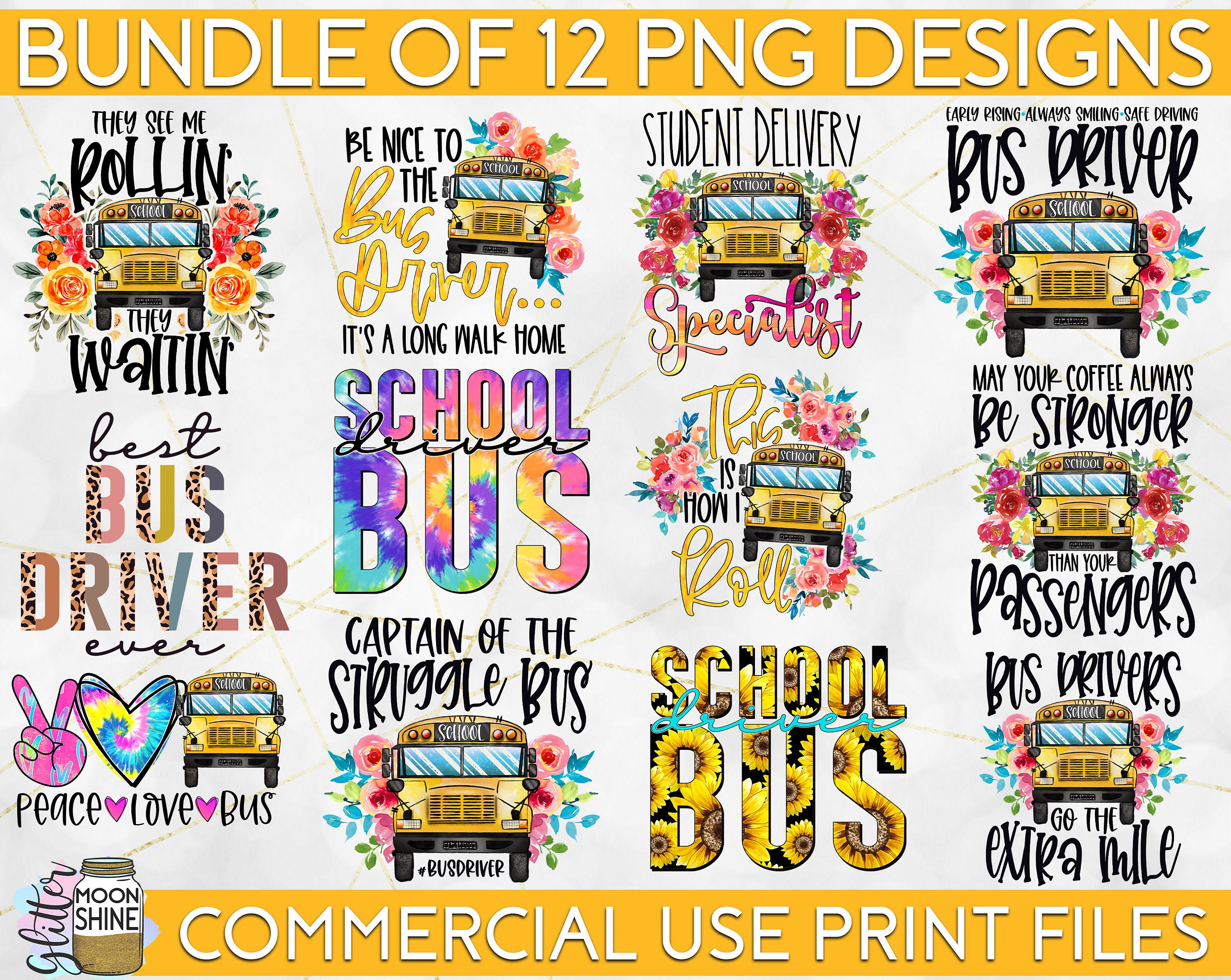 School Bus Driver Bundle of 12 PNG Print File for Sublimation - Etsy