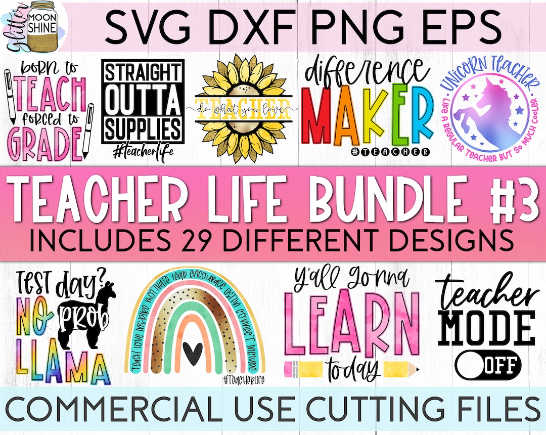 Teacher Life Bundle #3 29 Svg Eps Dxf Png Cutting Files for Silhouette ...