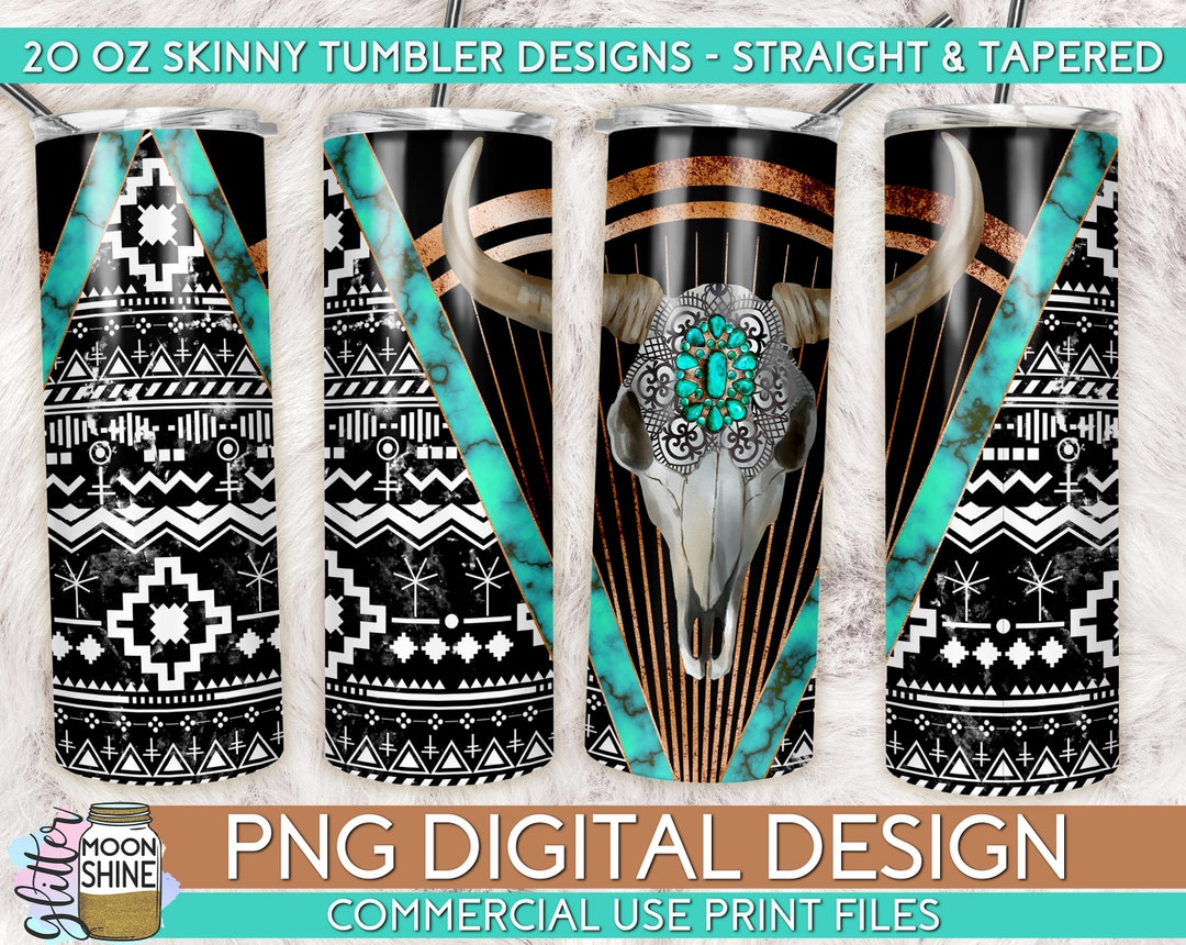 Black Turquoise Skull Tumbler PNG Seamless Print Files for 20 Oz ...