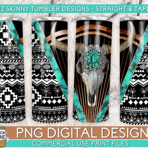 Black Turquoise Skull Tumbler PNG Seamless Print Files for 20 Oz ...