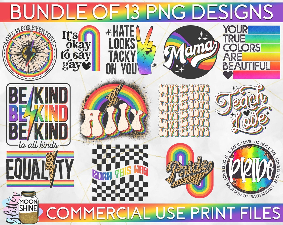 LGBTQ+ Pride Sublimation Design Bundle of 13 #1 PNG Print File for ...