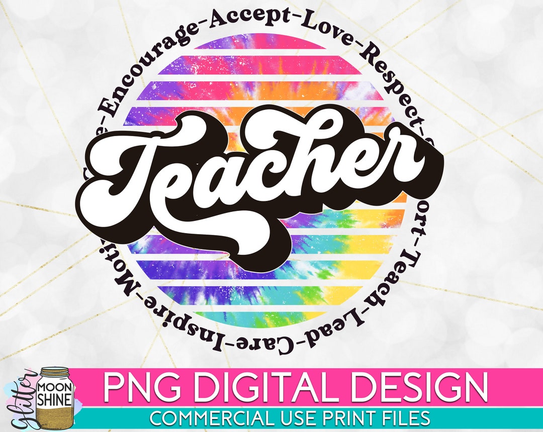 Teacher Circle Tie Dye Retro PNG Print File for Sublimation or Print ...