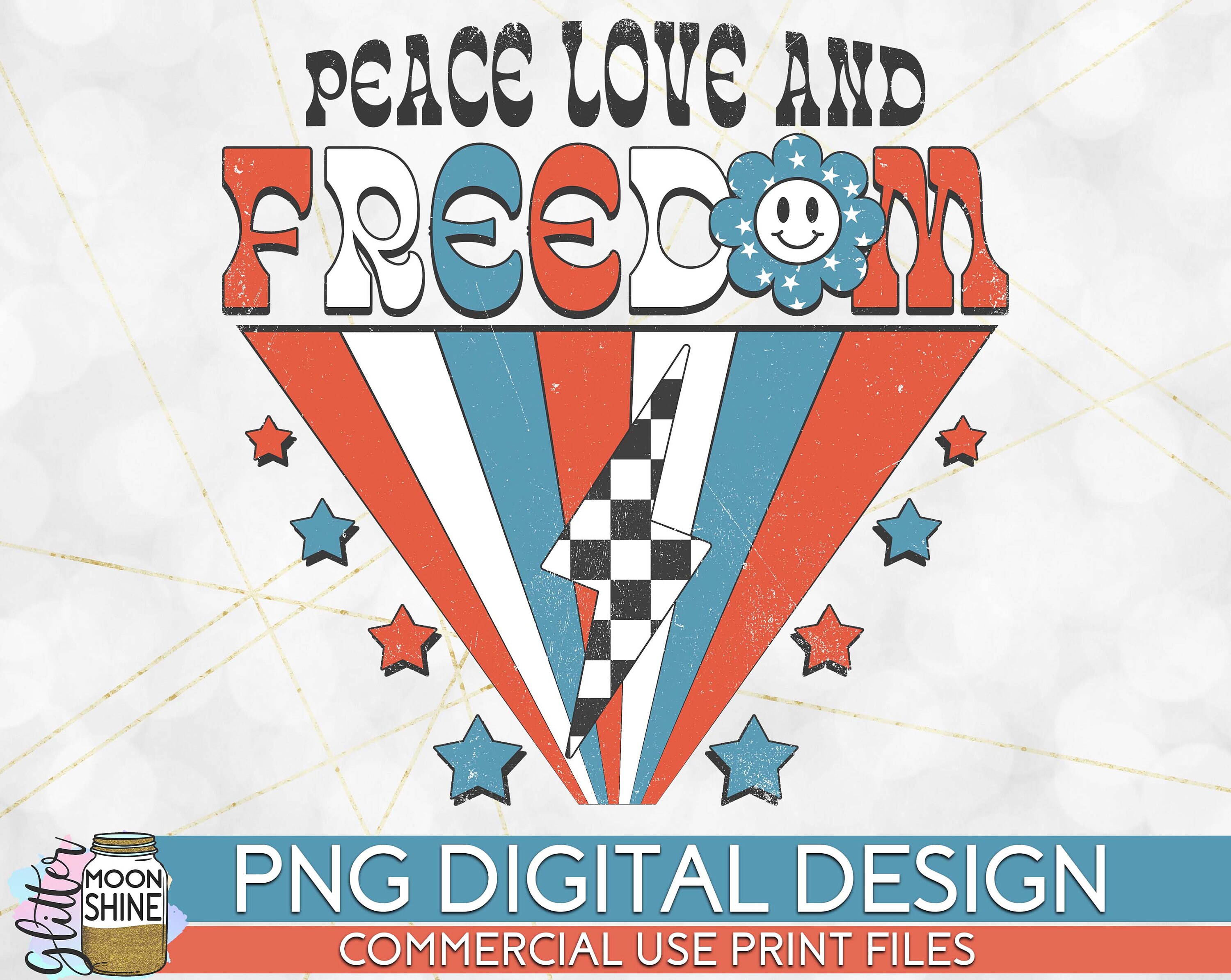 Peace Love Freedom Lightning Stars PNG Print File for - Etsy