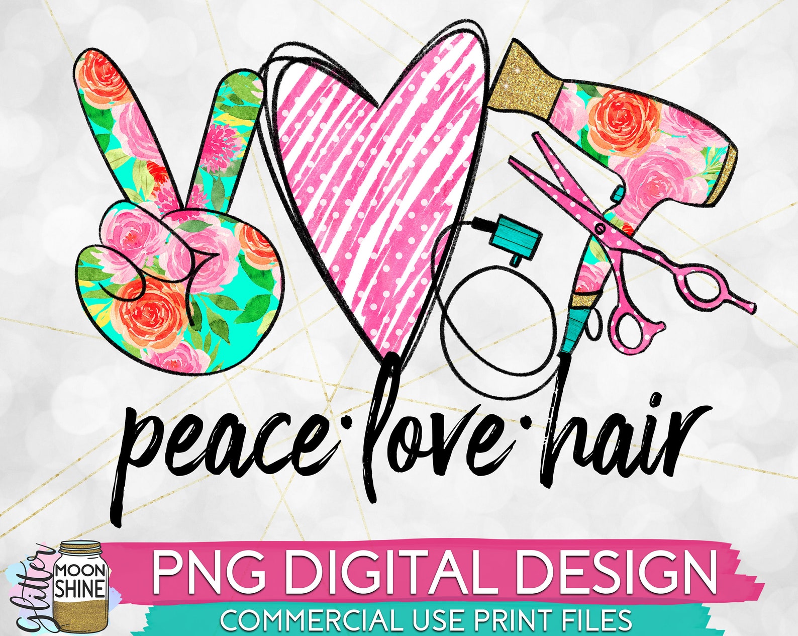 Peace Love Hair Floral PNG Print File for Sublimation or - Etsy