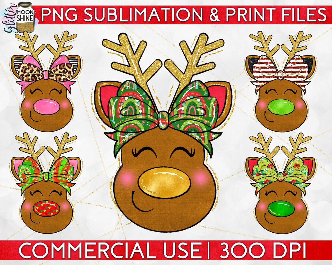 Christmas Reindeer Sublimation Bundle of 17 PNG Print File for - Etsy