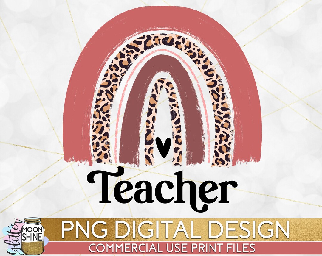 Teacher Vintage Leopard Rainbow PNG Print File for Sublimation or Print ...