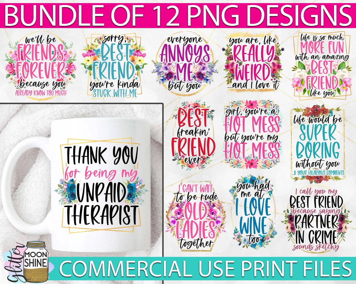 Best Friend Mug Design Bundle of 12 PNG Print Files for - Etsy