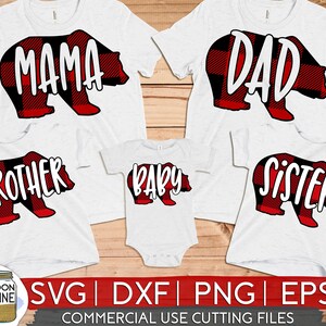 Plaid Bear Family Bundle of 5 Svg Eps Dxf Png Files for Cutting ...