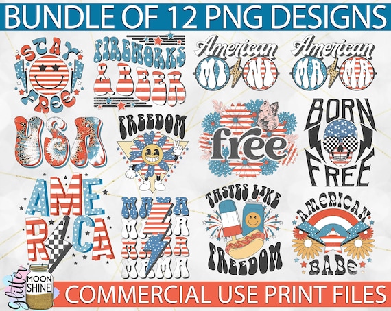 4th Of July Retro Sublimation Design Bundle Of 12 3 Png Print Etsy