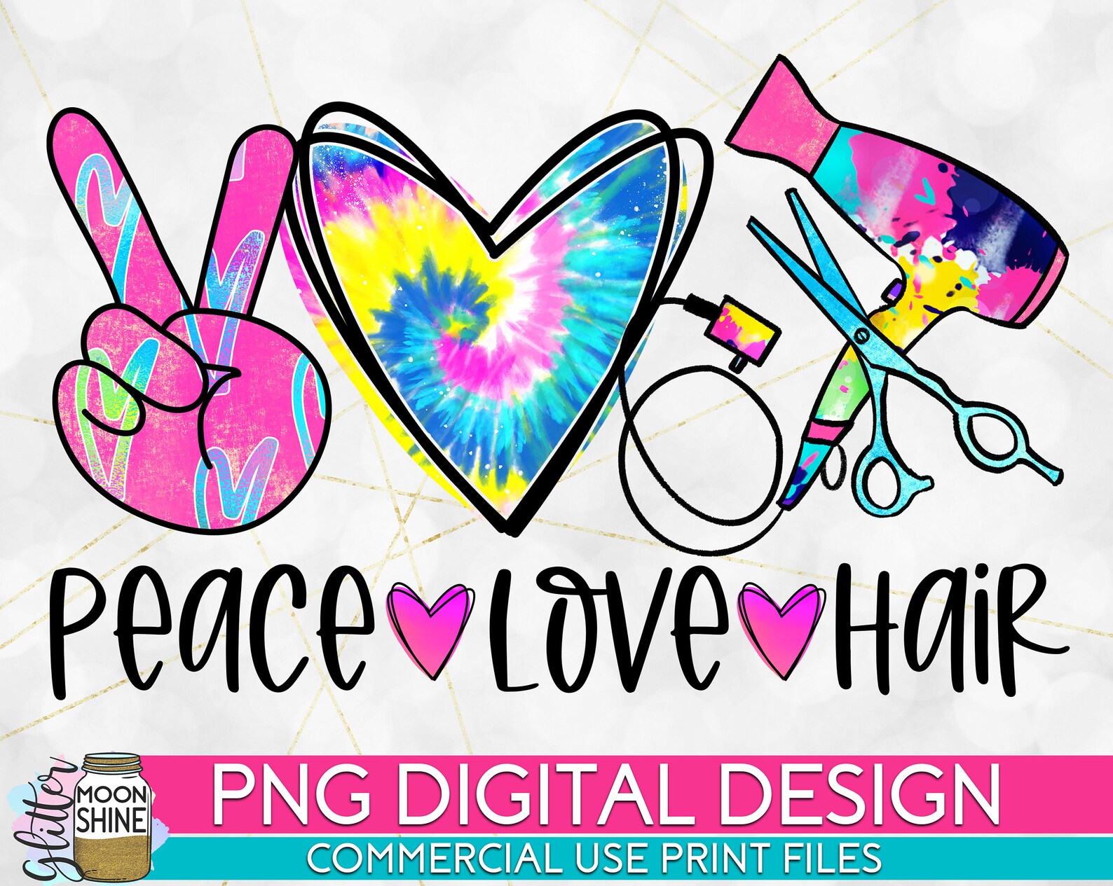 Peace Love Hair Colorful Tie Dye PNG Print File for - Etsy