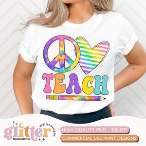 Peace Love Teach Tie Dye Pencil PNG Print File for Sublimation or Print ...