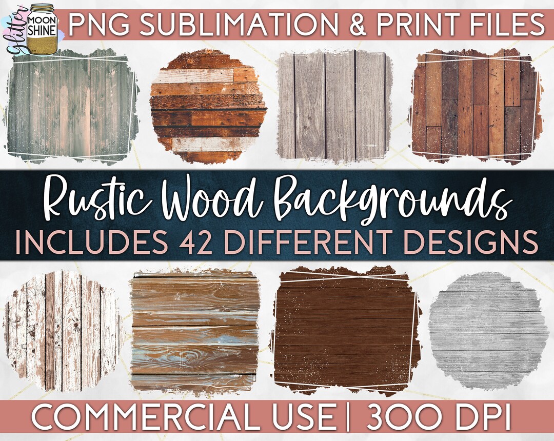 Rustic Wood Sublimation Background Bundle of 42 PNG Print File for ...