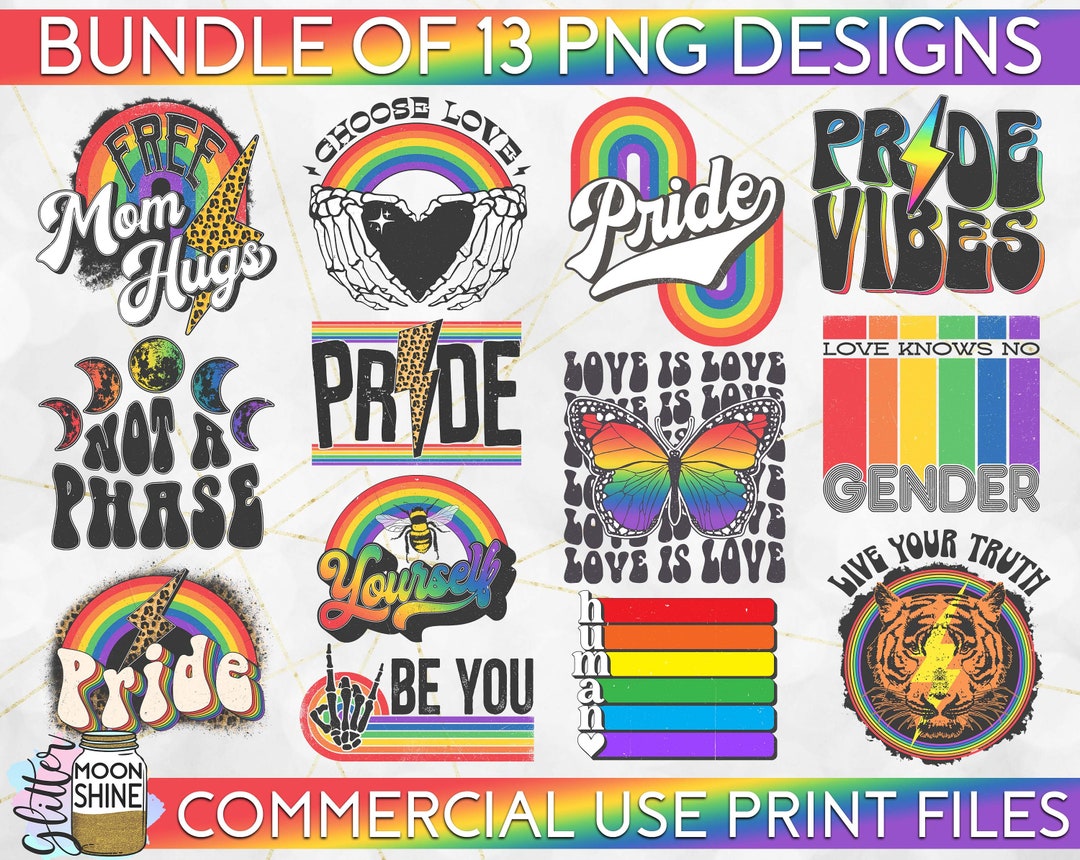 LGBTQ+ Pride Sublimation Design Bundle of 13 #2 PNG Print File for ...