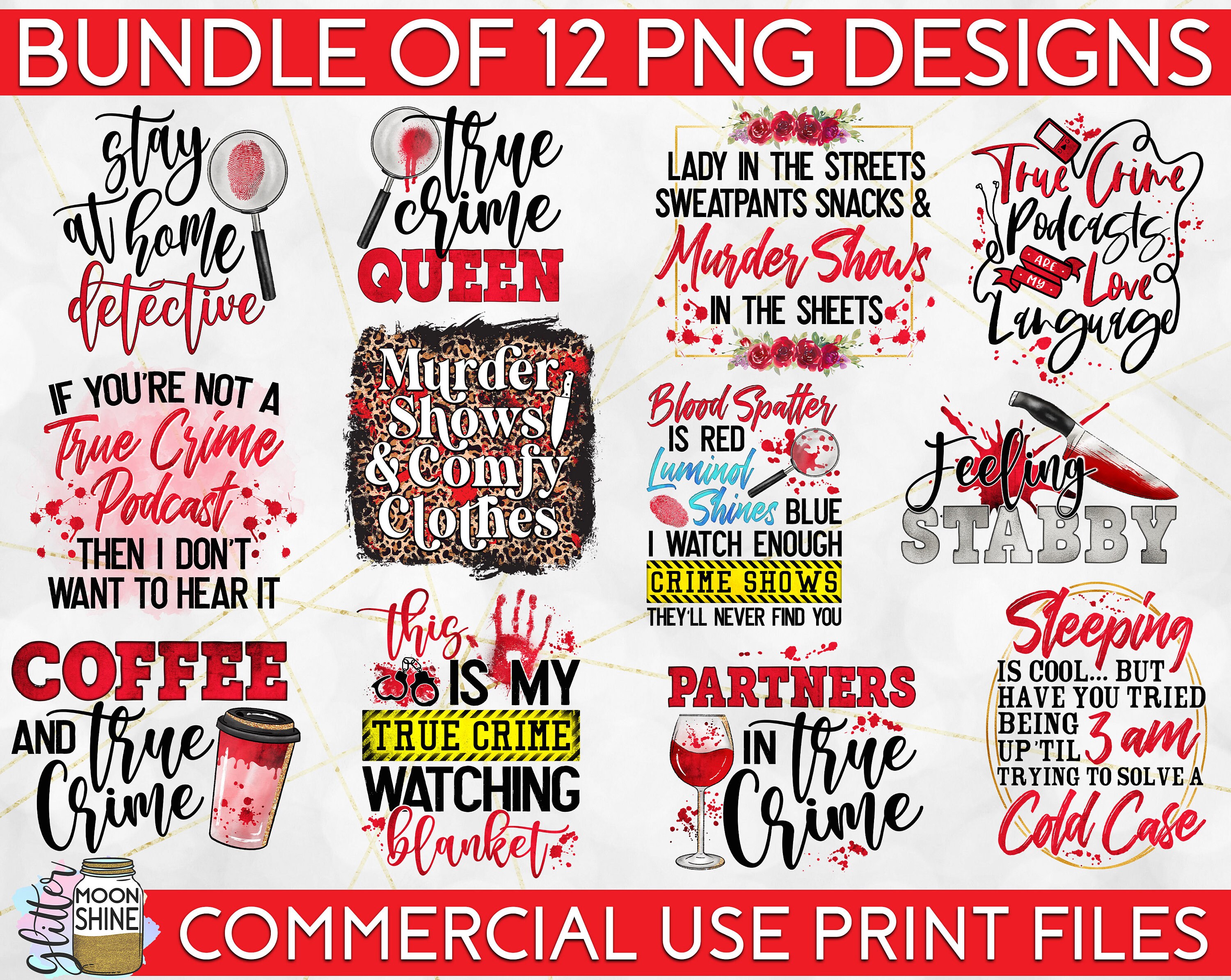 True Crime Sublimation Design Bundle of 12 1 PNG Print File - Etsy