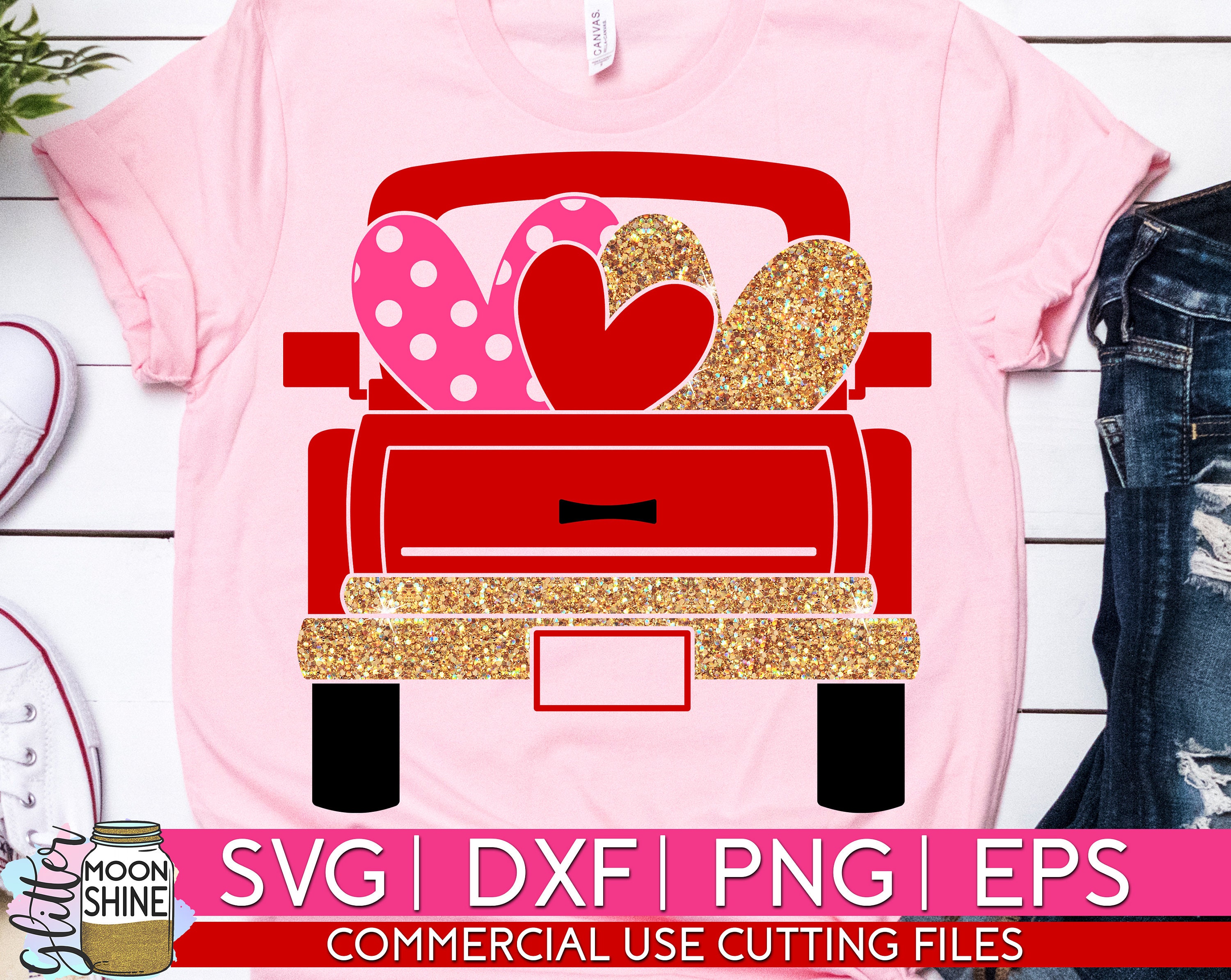 Red Heart Truck Valentine's Day svg eps png dxf cutting | Etsy