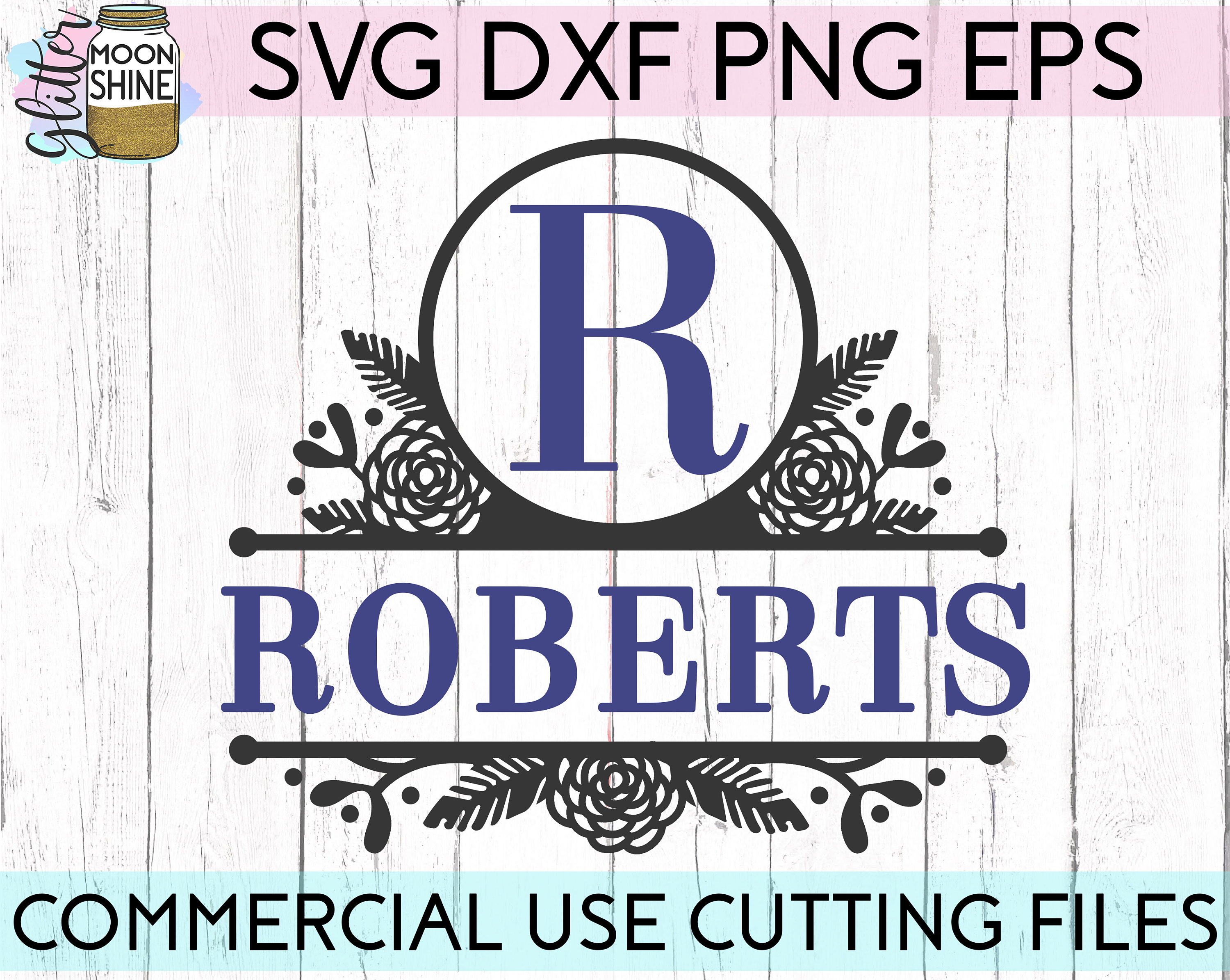 Floral Split Monogram Frame Svg Eps Dxf Png Files for Cutting | Etsy