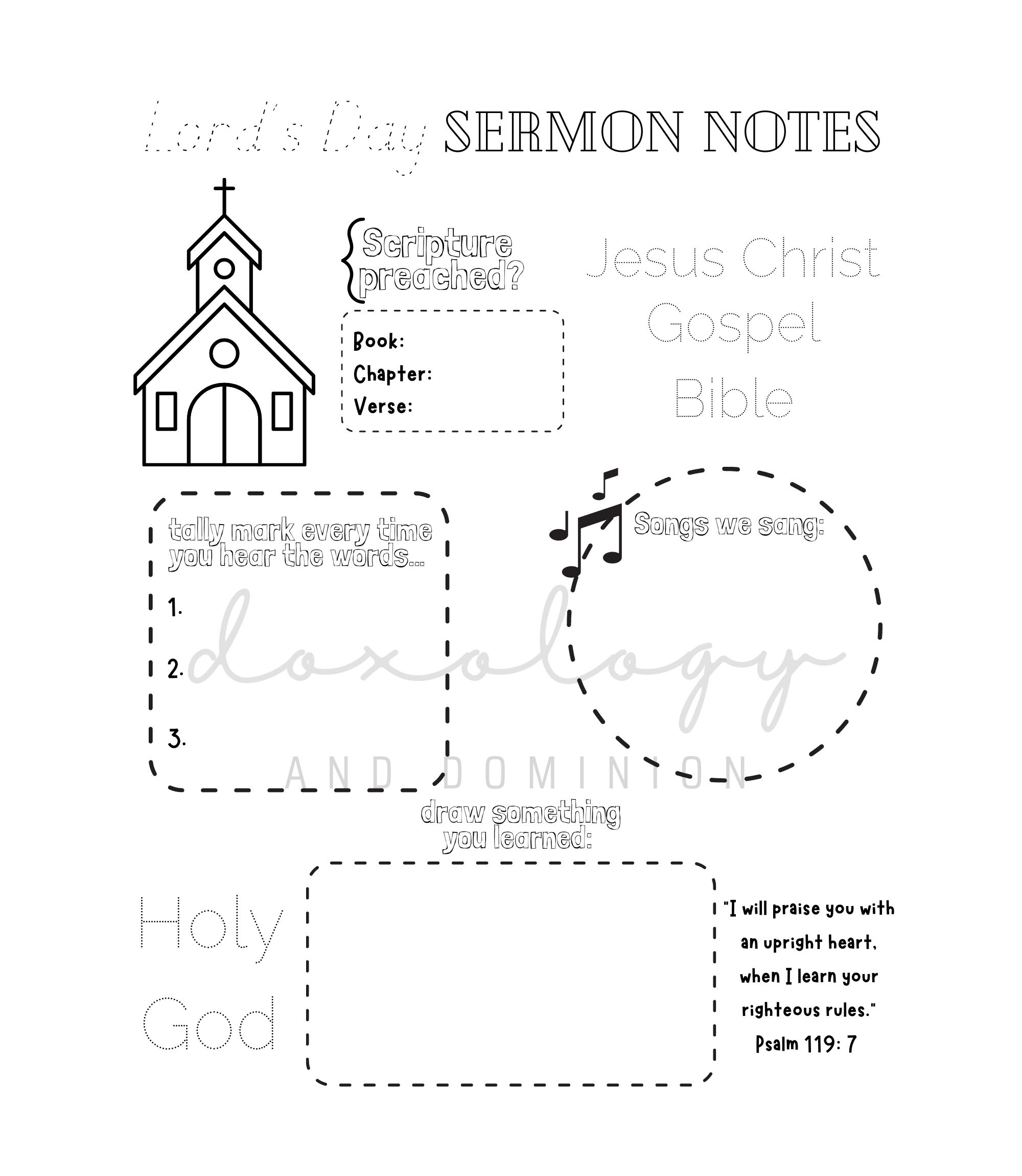 Lord's Day Sermon Notes for Young Children. PDF Printable. Instant ...