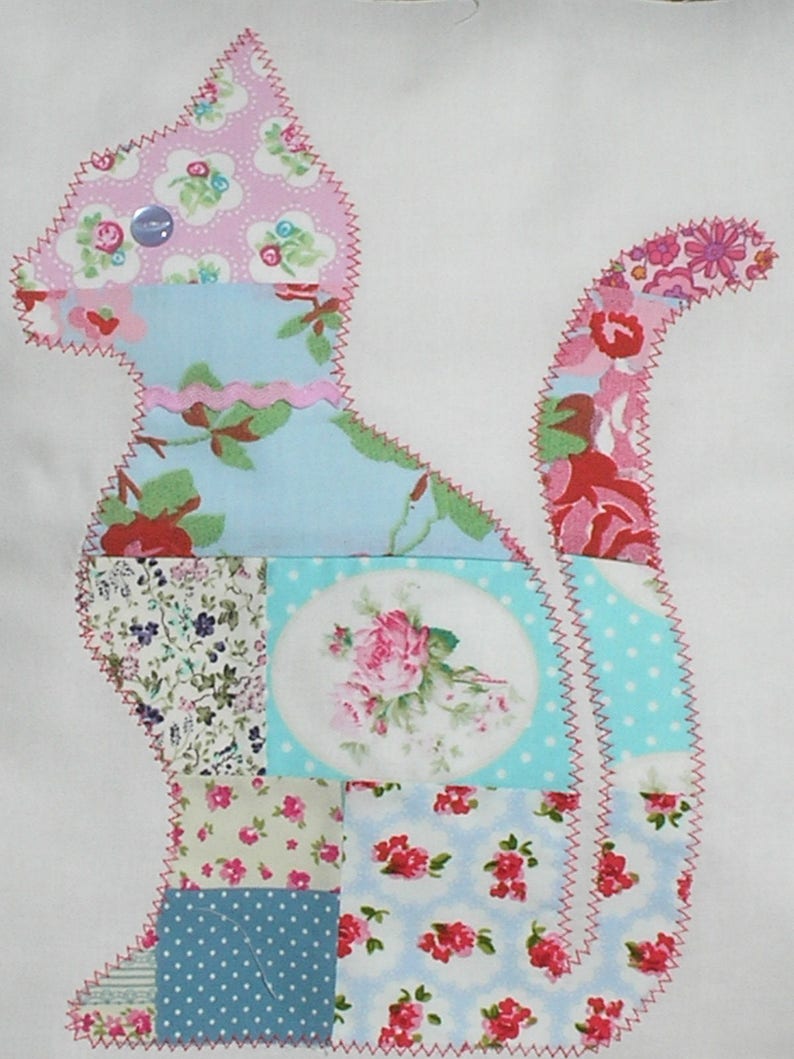Cat Applique Cushion 'PDF File' Download Sew Your Own Patchwork Cushion ...