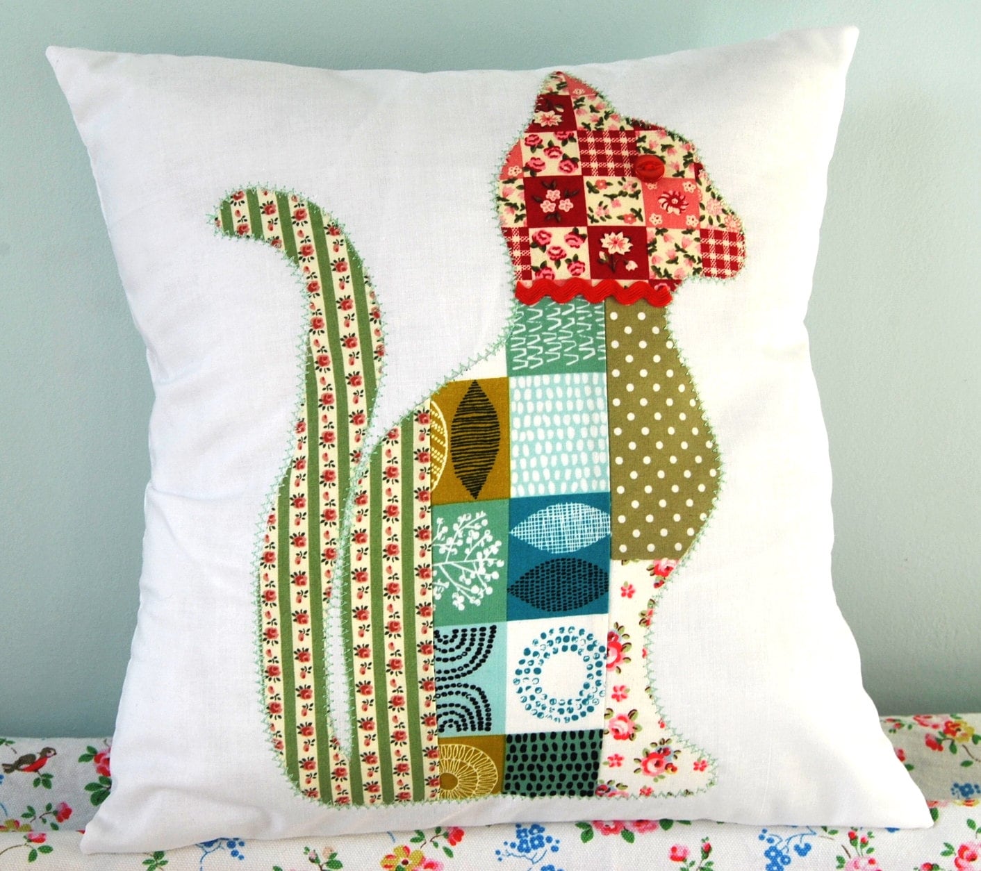 Cat Applique Cushion 'PDF File' Download Sew Your Own Patchwork Cushion ...