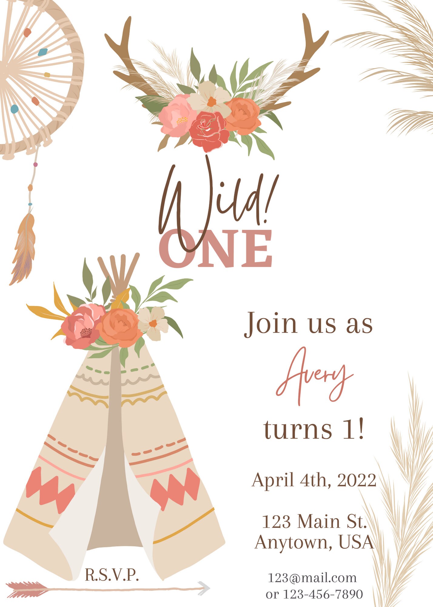 Wild One BOHO EDITABLE & PRINTABLE Invitations Instant Download - Etsy