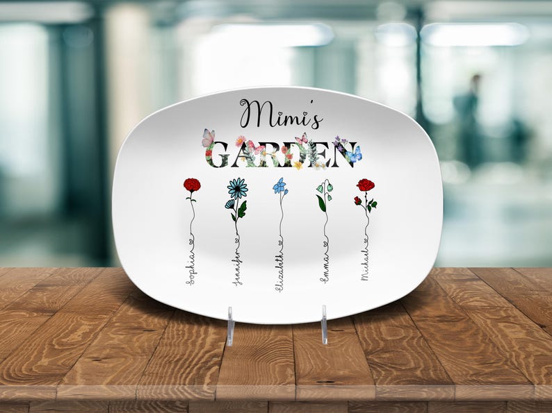 Personalized Birth Flower Plate: Custom Mom's Garden Plate With Names ...