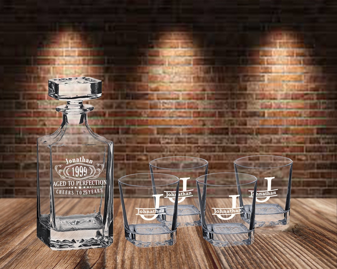 Personalized Decanter Set and Glasses - Custom Engraved Whiskey Bourbon ...