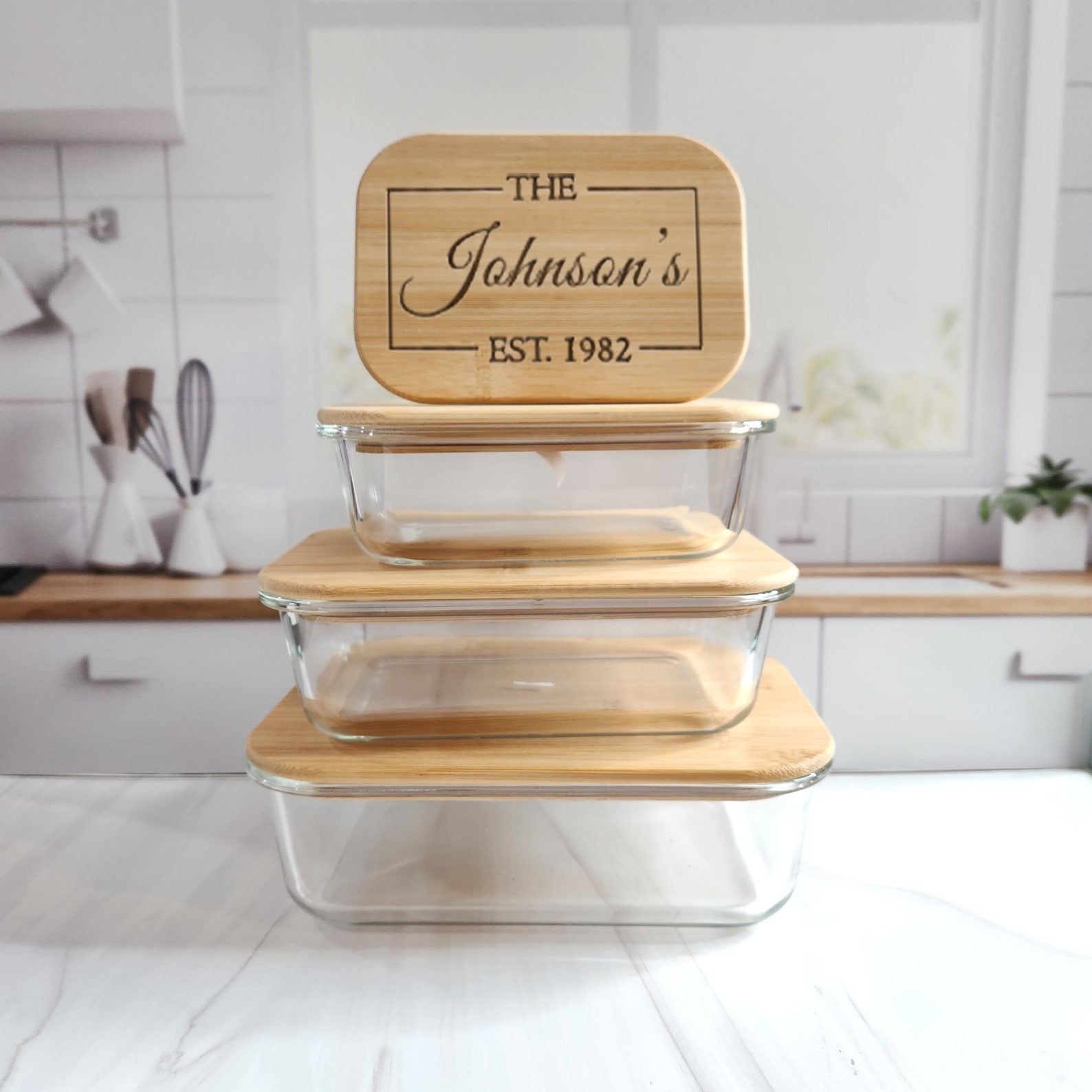 Personalized Glass Food Storage Containers: Bamboo Lids, Eco-friendly ...