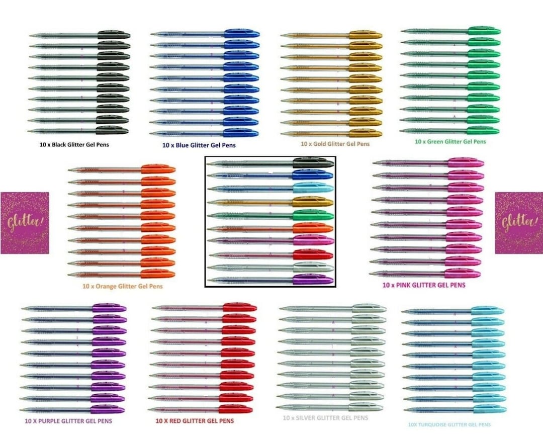 Glitter Gel Pens Sparkled Shine Neon Metallic Pearlised Rubber Grip Red ...