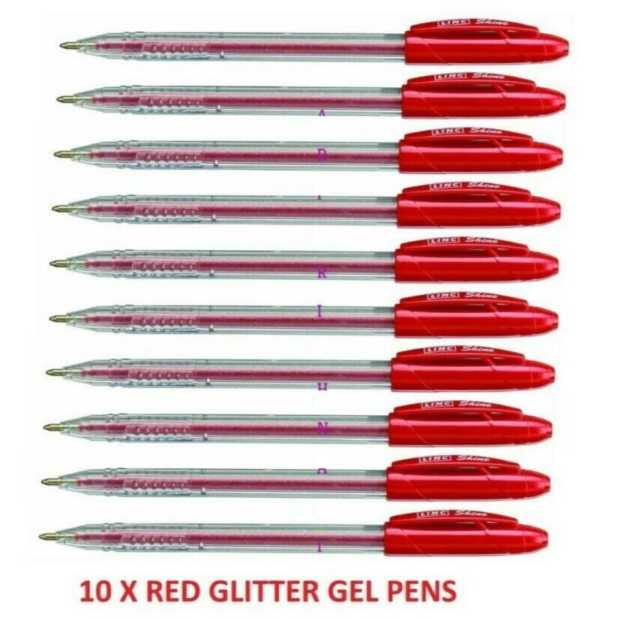 Glitter Gel Pens Sparkled Shine Neon Metallic Pearlised Rubber Grip Red ...