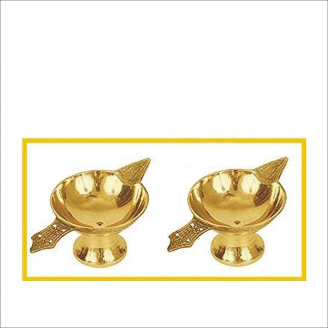 Pure Brass Arti Diya Deepak Wick Lamp Deep Oil Ghee Jyoti Diya Stand ...