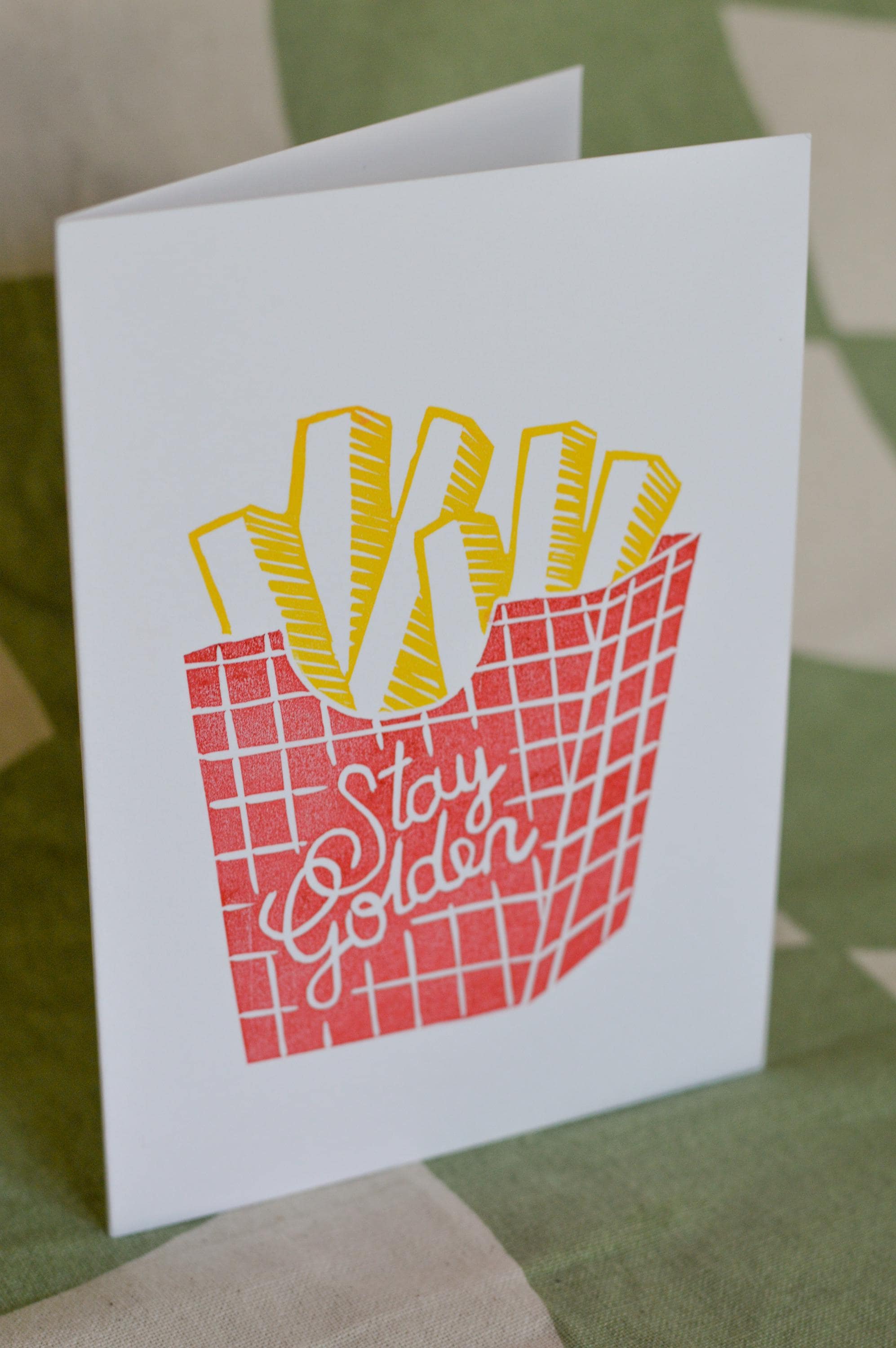 Stay Golden | French Fries Card | Lino Printed Greeting Card | Original ...