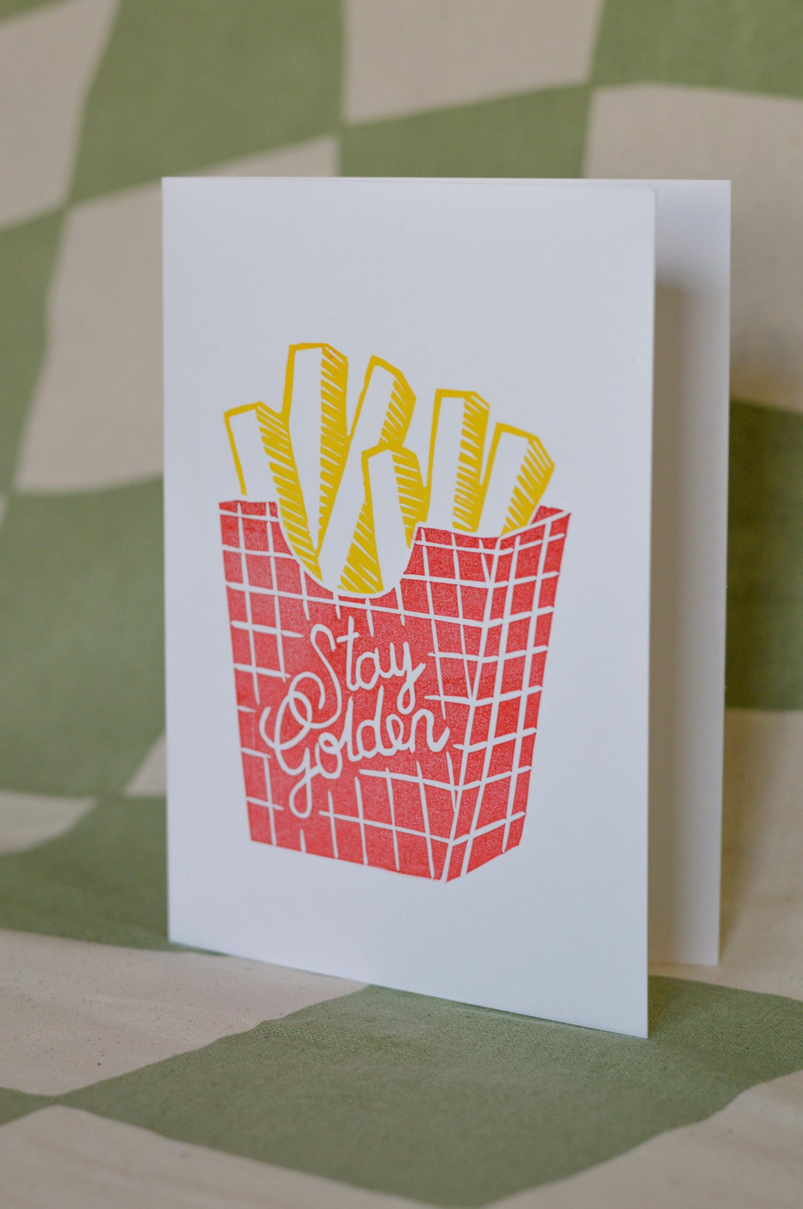 Stay Golden | French Fries Card | Lino Printed Greeting Card | Original ...