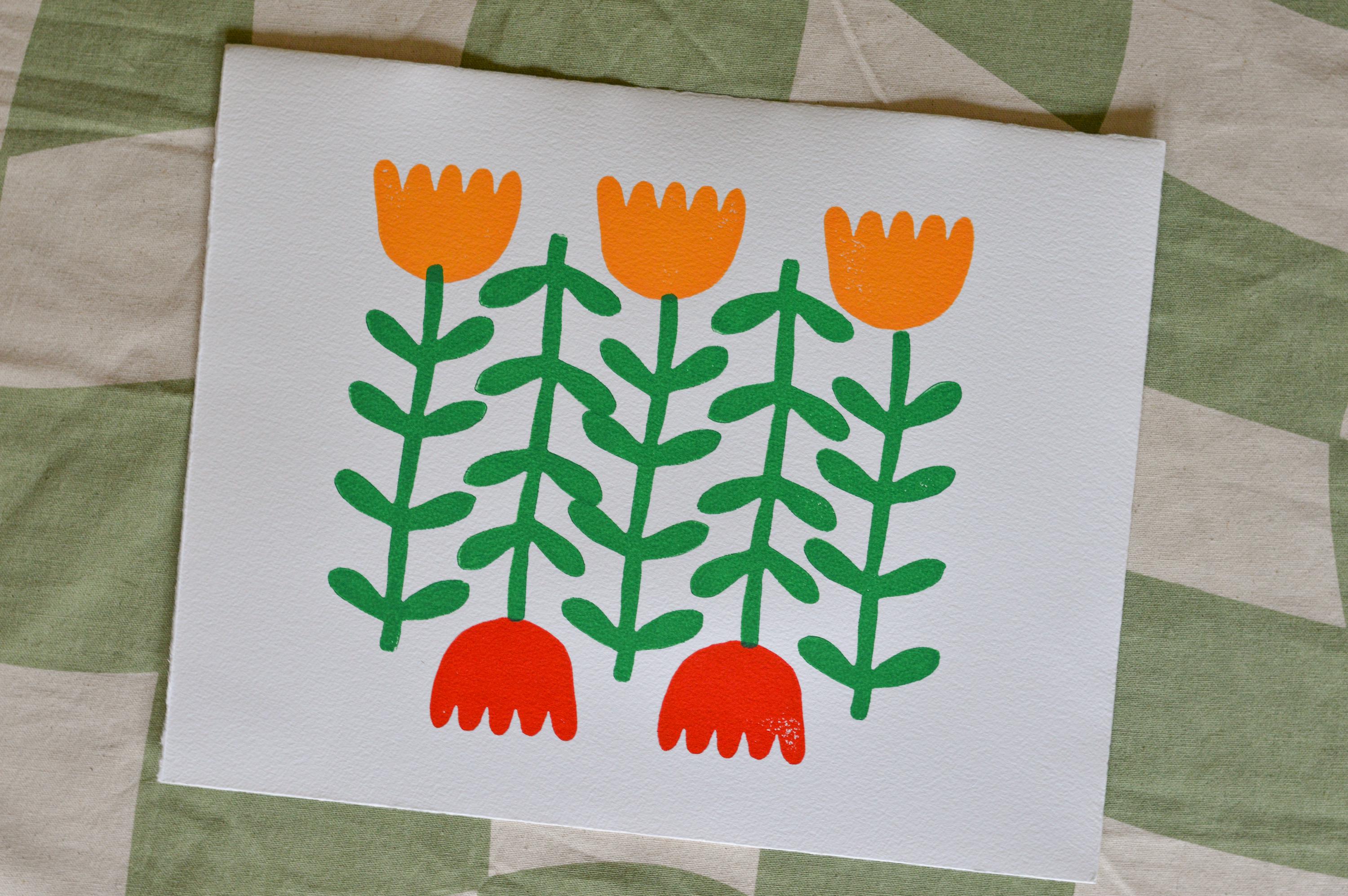 Tulip Print | Lino Printed Art | Original Linocut Print | Hand Printed ...