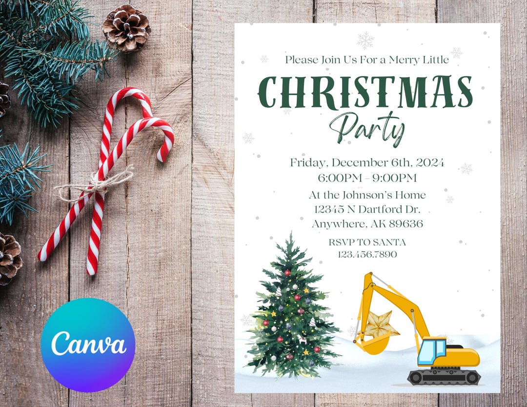 Construction Christmas Party Invitation: Editable Canva Template ...