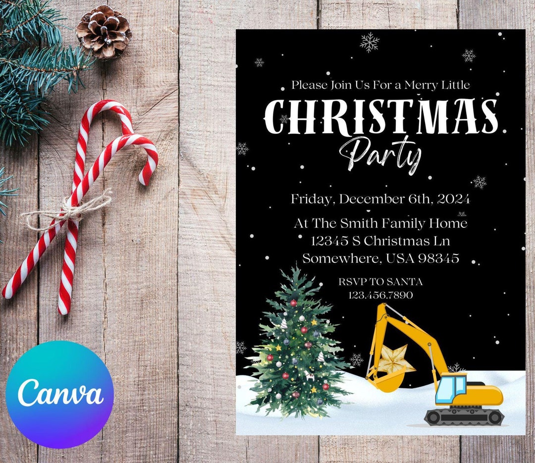 Construction Christmas Party Invitation: Editable Canva Template ...