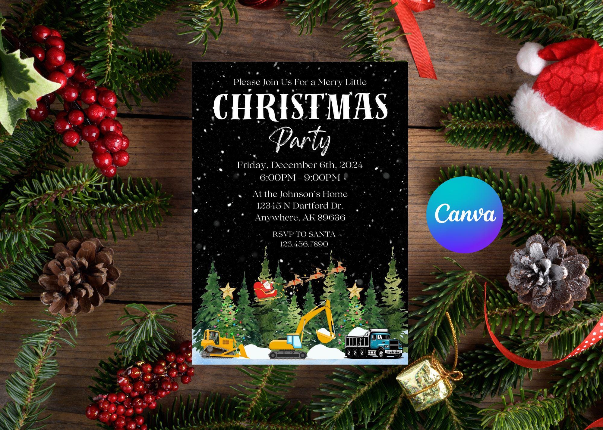 Construction Christmas Party Invitation: Editable Canva Template ...