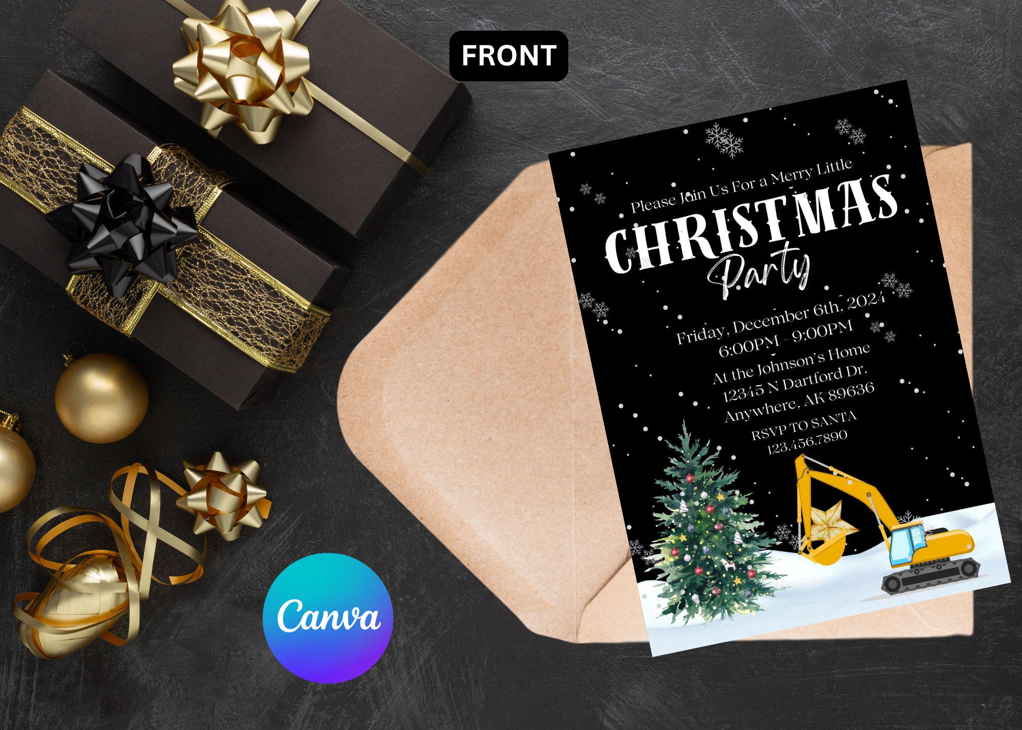 Construction Christmas Party Invitation: Editable Canva Template ...