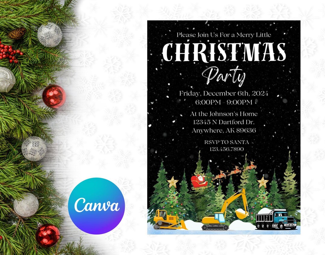 Construction Christmas Party Invitation: Editable Canva Template ...