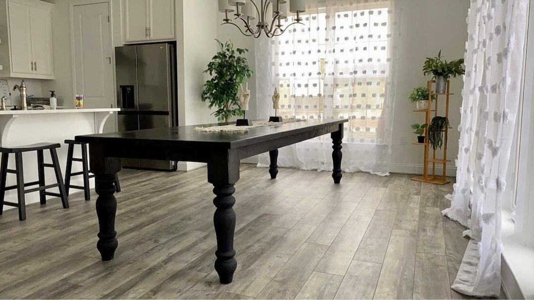 Black Farmhouse Table, Long Farm Table, Custom Wood Table, Large Rustic ...