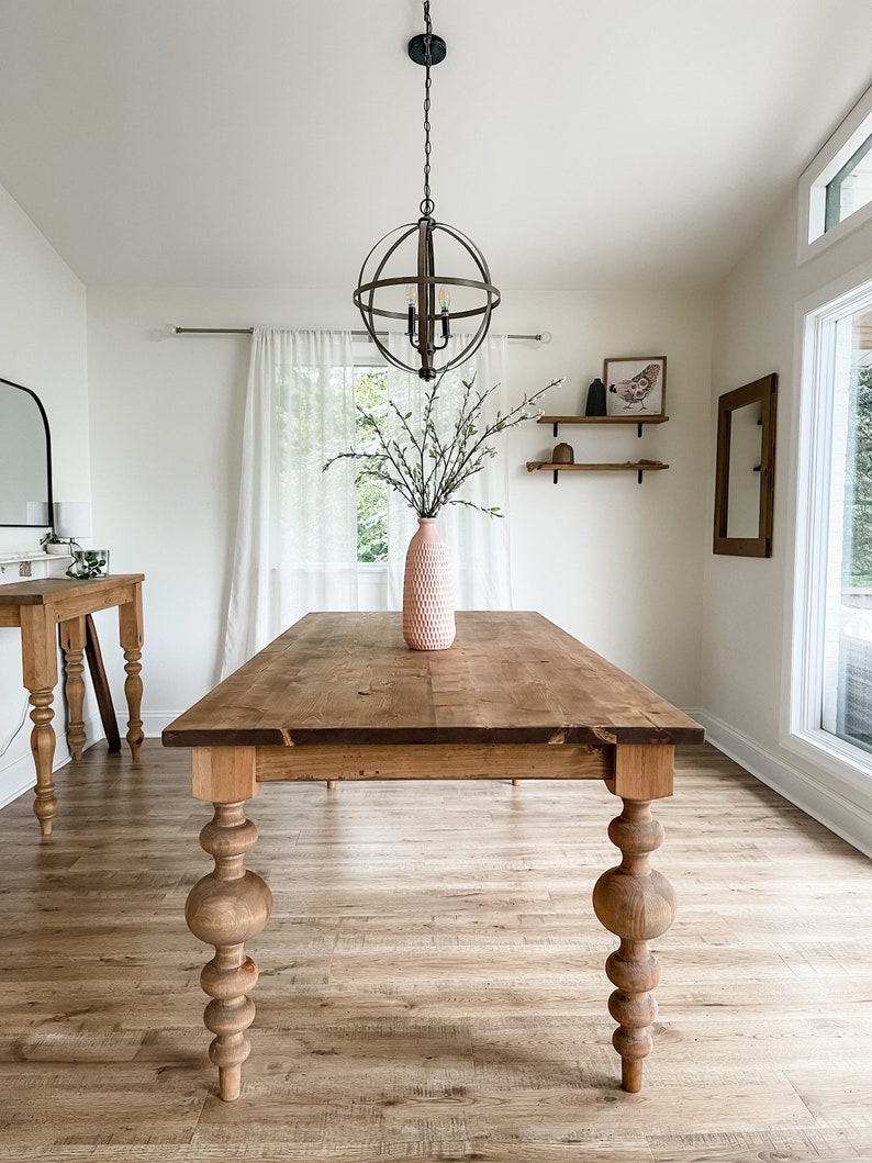 Large Turned Leg Table, Chunky Balled Farmhouse Table, Massive Modern ...
