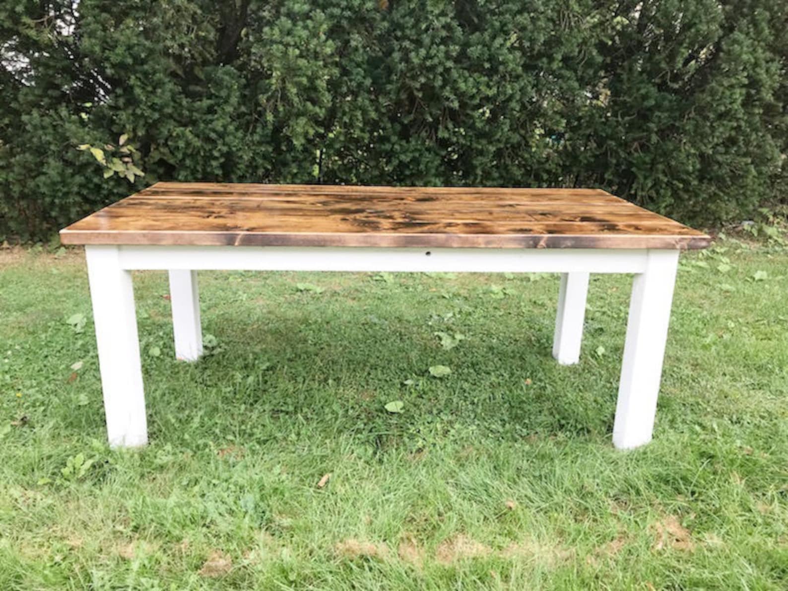 Rustic Farm Table, Farmhouse Table, Farm Table With White Base, Dark ...