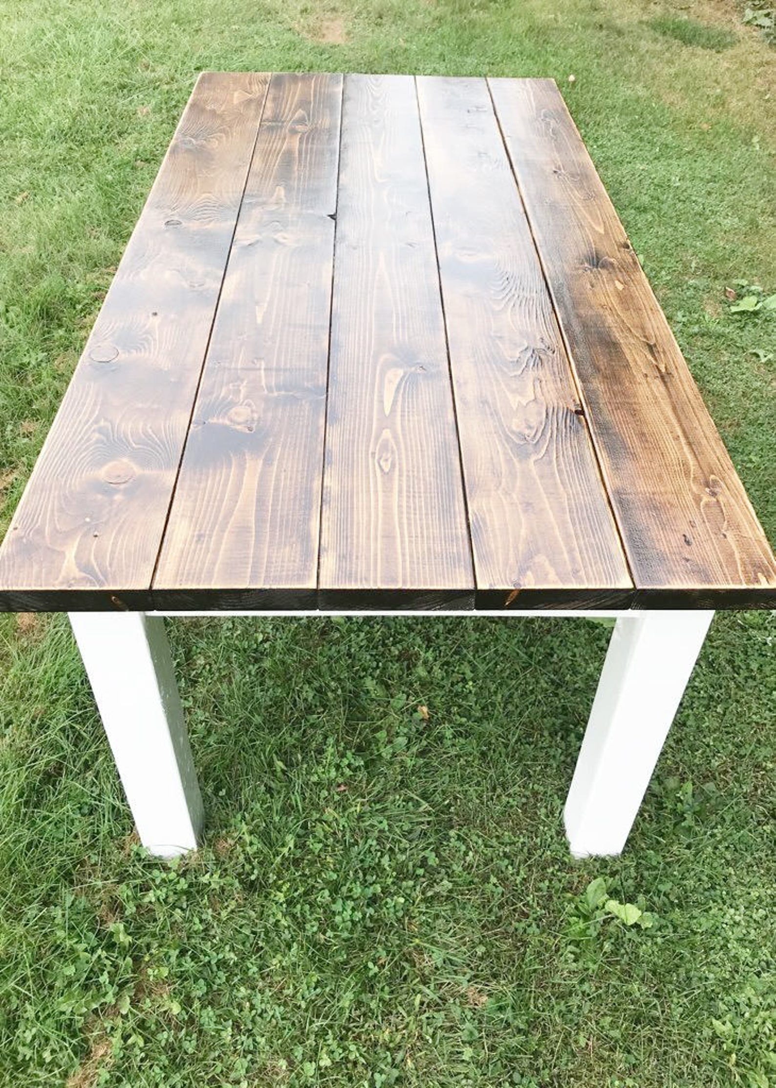 Rustic Farm Table, Farmhouse Table, Farm Table With White Base, Dark ...