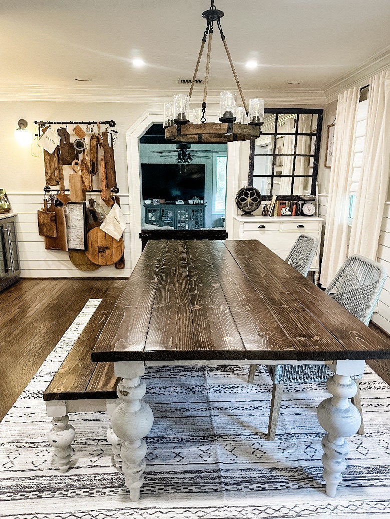 Chunky Balled Farmhouse Table, Modern Balled Table, Large Turned Leg ...