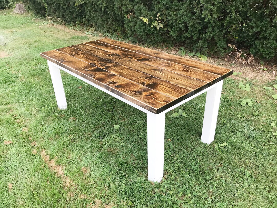 Rustic Farm Table, Farmhouse Table, Farm Table With White Base, Dark ...