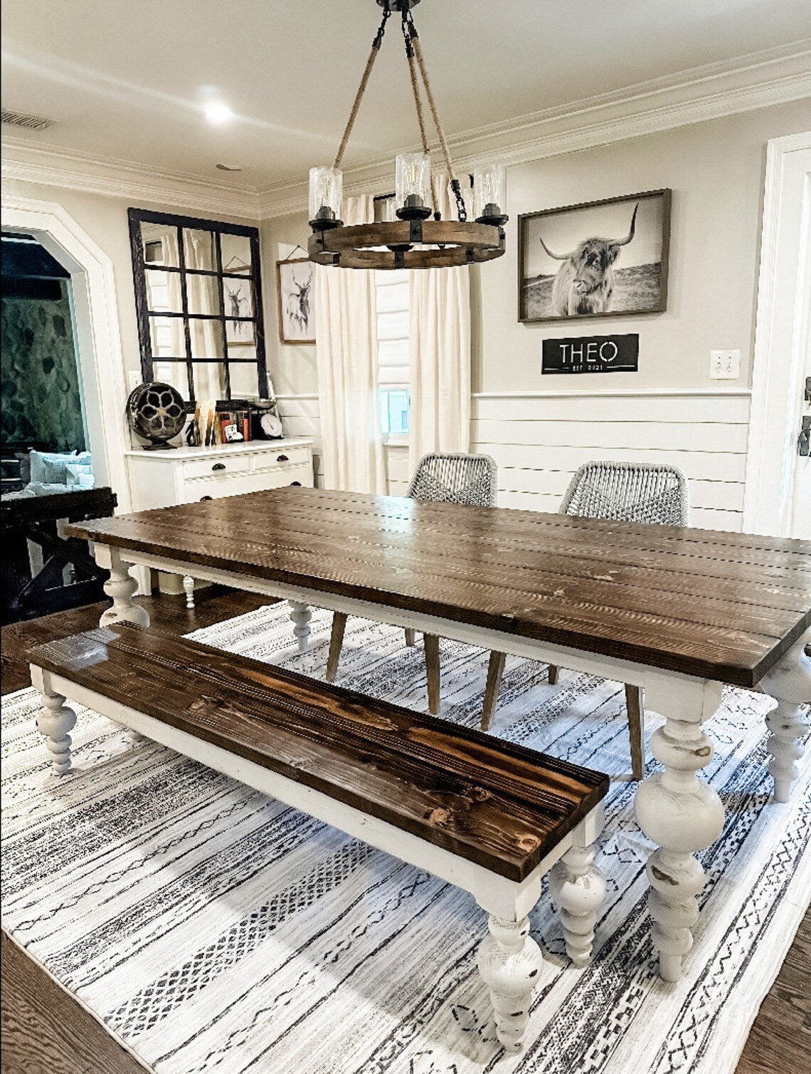 Chunky Balled Farmhouse Table, Modern Balled Table, Large Turned Leg ...
