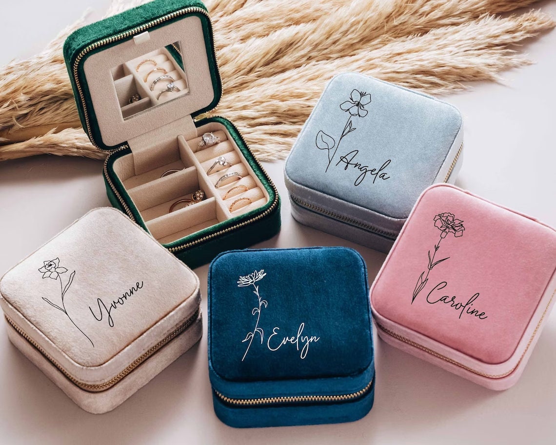 Birth Flower Jewelry Box Valentines Day Gifts Bridesmaid Proposal ...