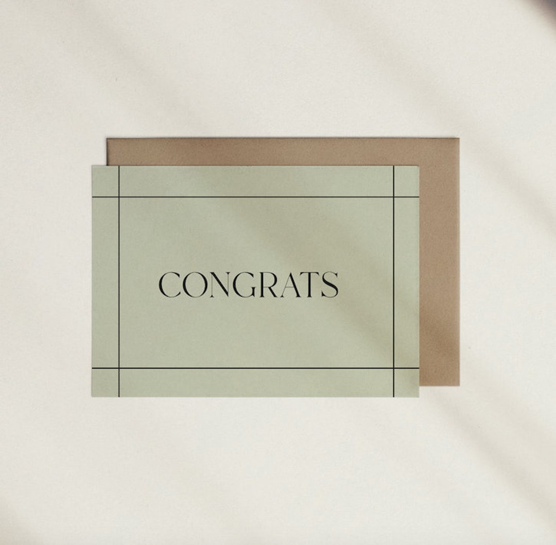 Congrats - Sage Green Greeting Card for Celebratory Events ...
