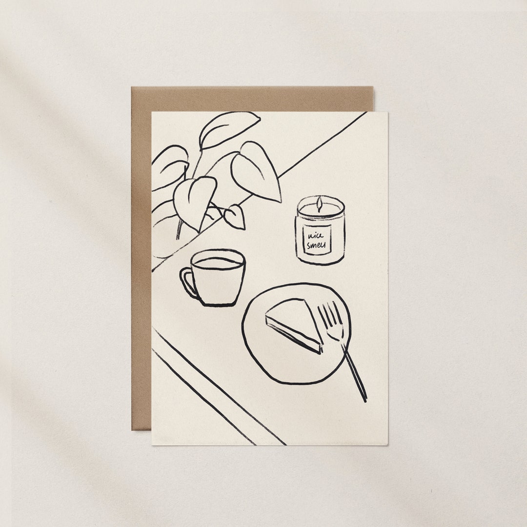 Cake and Coffee Illustrated Greeting Card, Perfect Coffee Lover's ...
