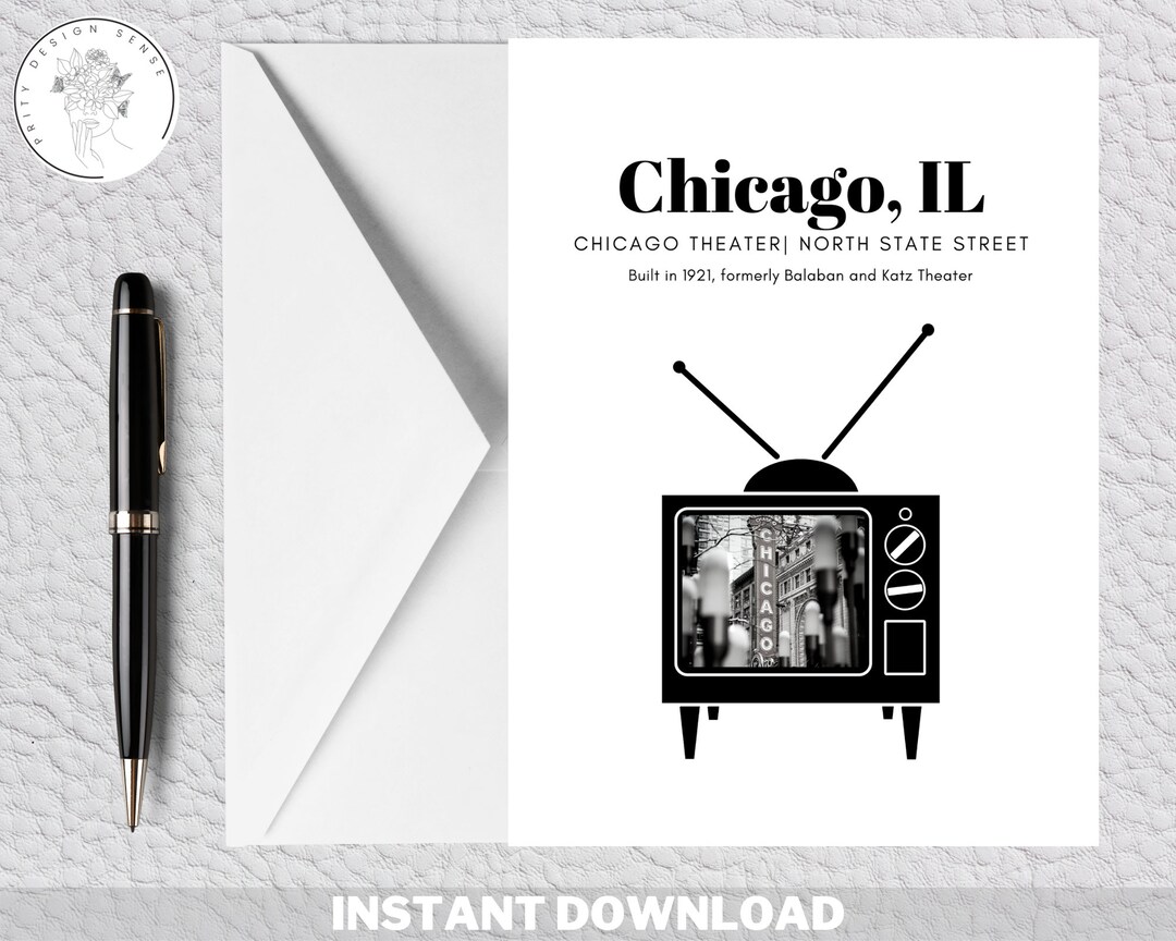 Printable Chicago Theater Card | Digital Art Downloadable Template ...